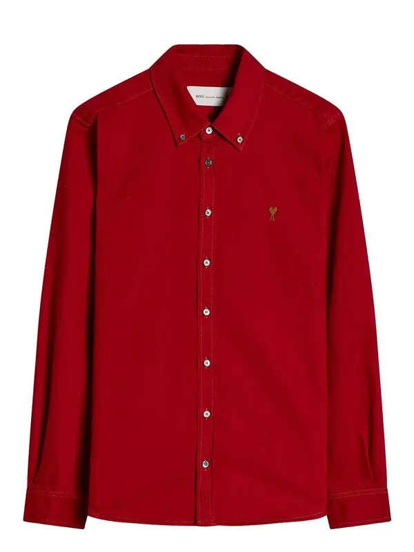 AMI Paris Cotton Button Down Adc Shirt - Ruby Red