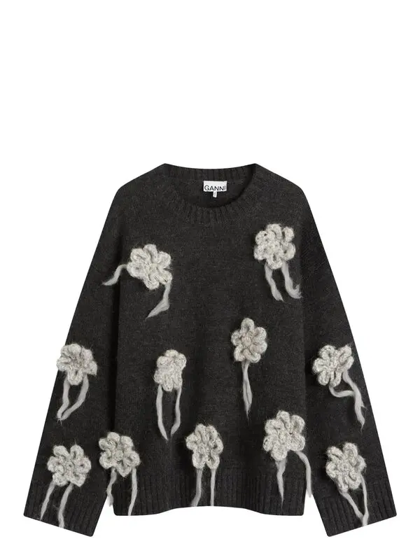 GANNI Crochet Flowers Knitted Jumper - Phantom