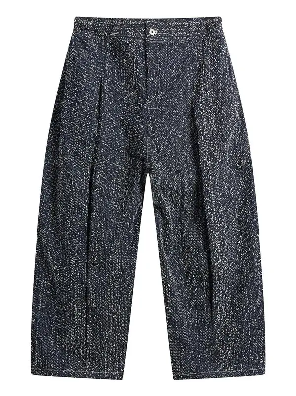 SAGE NATION Box Pleat Needle Punch Denim Jeans - Indigo Needle Punch