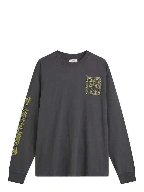 DAMSON MADDER The Reader Long Sleeve T-shirt - Charcoal