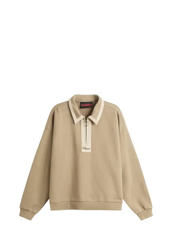 PLEASURES Drift Zip Long Sleeve Polo - Tan