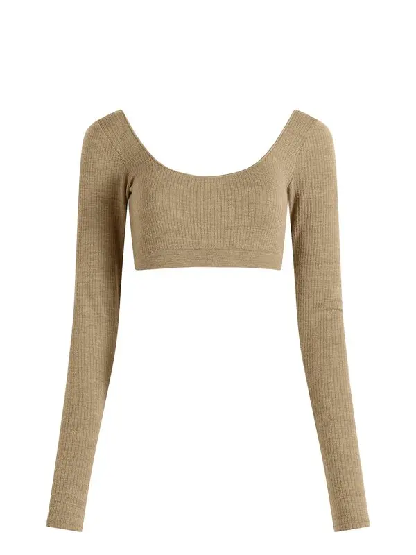 SKIMS Seamless Sheer Wool Long Sleeve Crop Top - Sienna