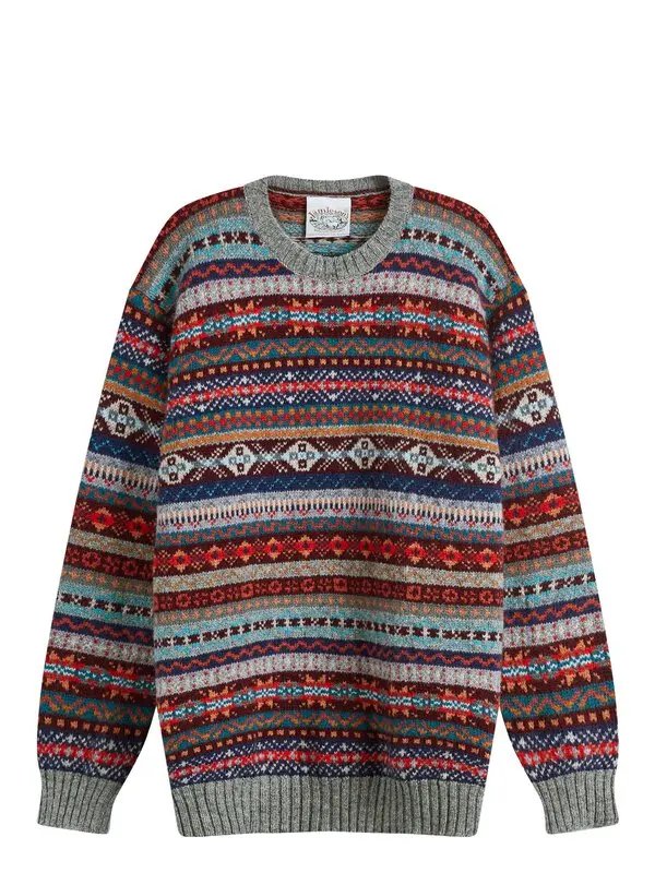 JAMIESON'S OF SHETLAND Fair Isle Crew Knit - Grey Mix