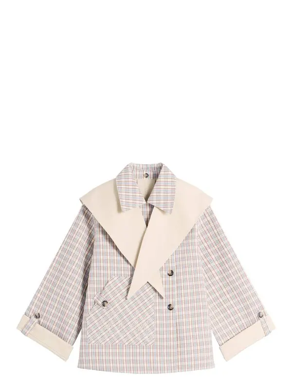 DAMSON MADDER Jerry Reversible Crop Trench Coat Jacket - Stone