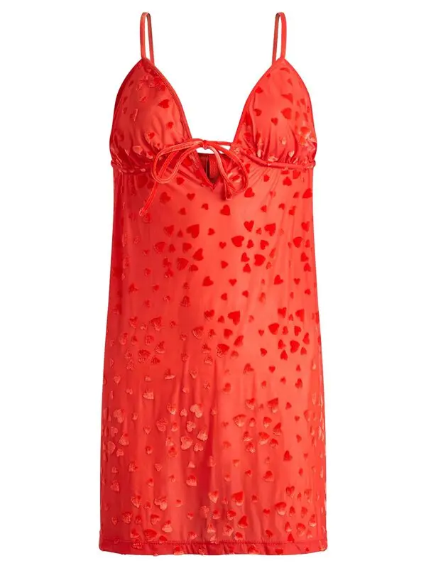 SKIMS Sheer Velvet Burnout Straight Neck Mini Dress - Ruby