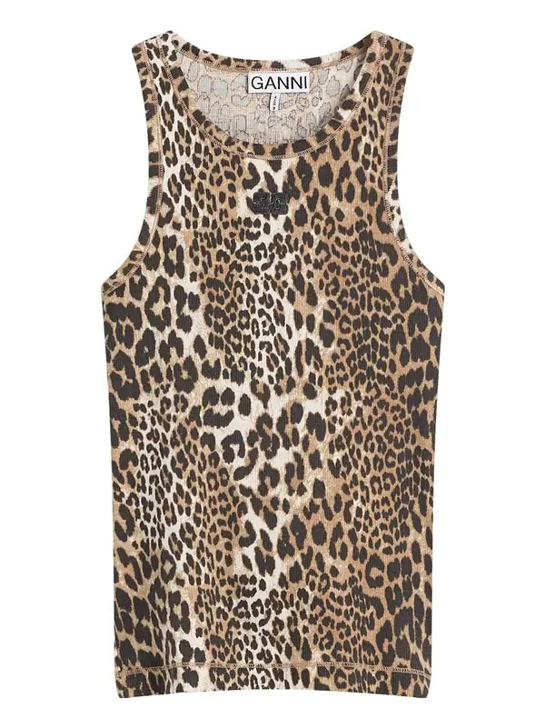 GANNI Rib Tank Top - Leopard