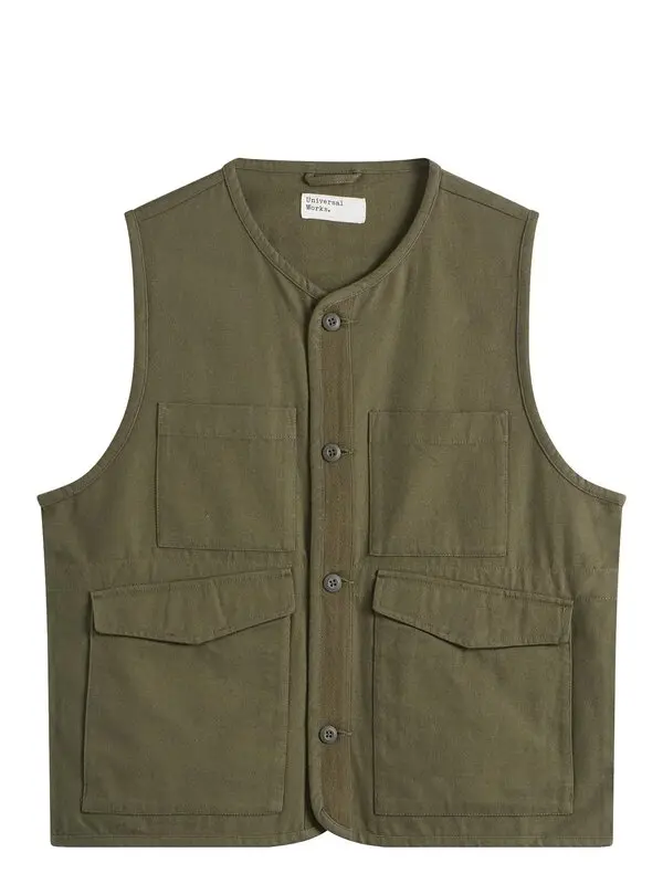 Universal Works Brushed Moleskin 4 Pocket Gilet Jacket - Olive