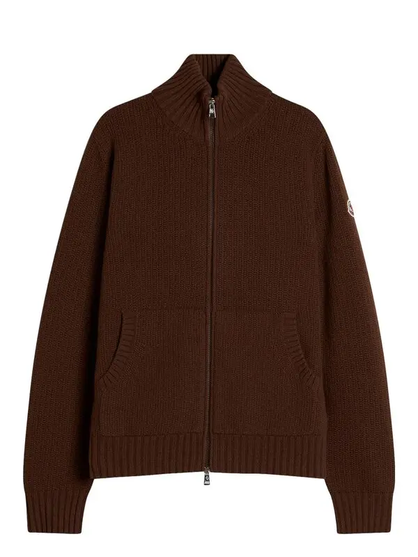 Moncler Zip Through Ribbed Jumper - Brown
