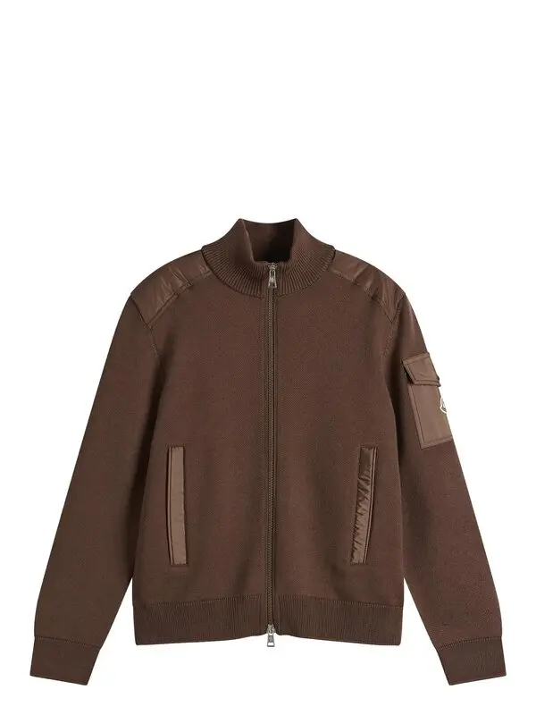 Moncler Hybrid Wool Zip Through Jacket - Brown