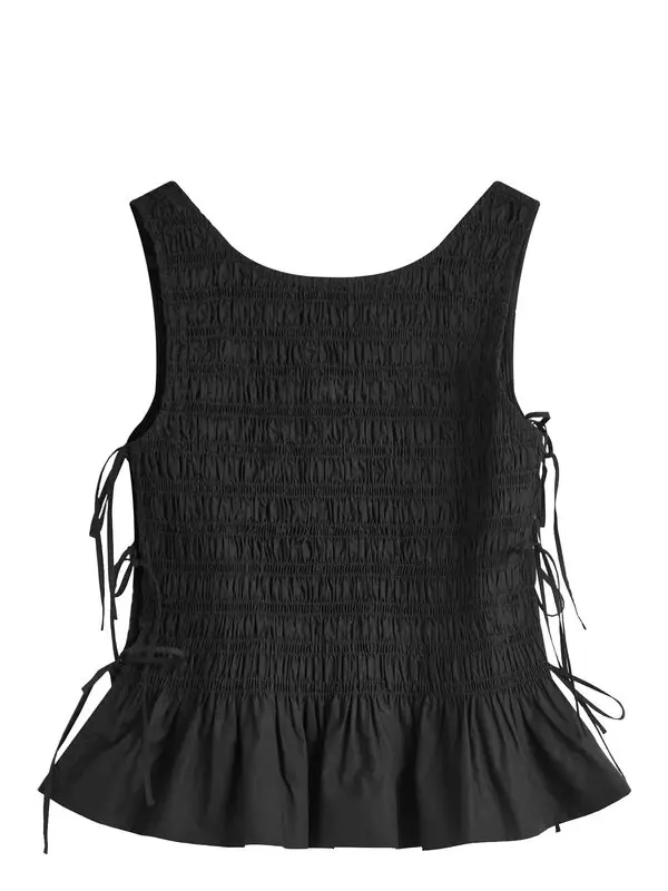 GANNI Cotton Poplin Smock Tie String Top - Black