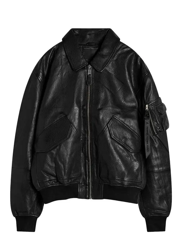 Alpha Industries Cwu-36/p Leather Uv Bomber Jacket - Black