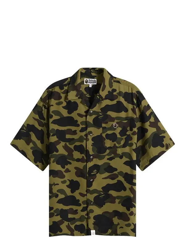 A BATHING APE 1st Camo Open Collar Shorts Sleeve Shirt - Green