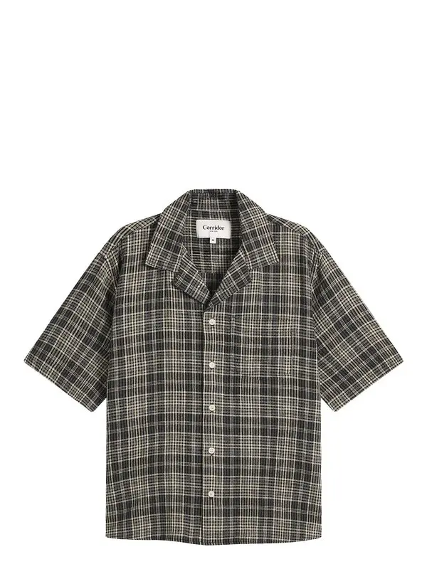 CORRIDOR Plaid Seersucker Shorts Sleeve Shirt - Black