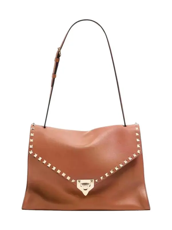 Valentino Garavani Rockstud Maxxing Medium Shoulder Bag In Smooth Calfskin - Brown