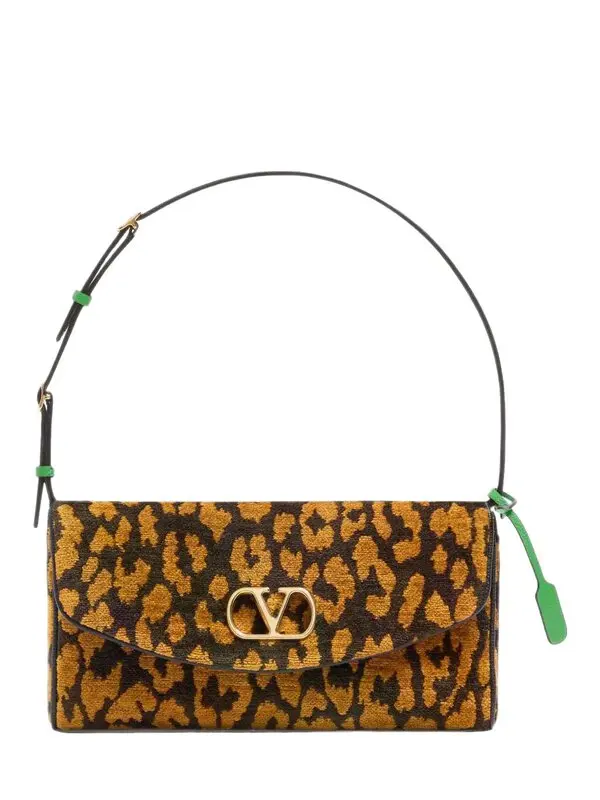 Valentino Garavani Devain Small Shoulder Bag In Animalier Jacquard Fabric - Neutrals