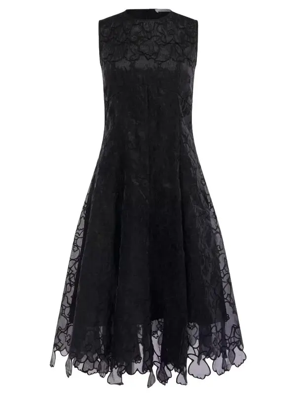 Cecilie Bahnsen Foress Embroidered Scalloped Midi Dress - Black
