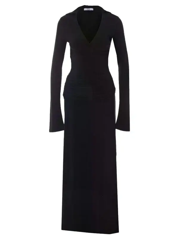 ELEH Ruched Long-sleeve Maxi Dress - Black