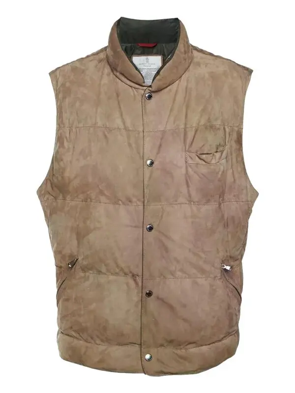 Brunello Cucinelli Suede Padded Vest - Neutrals