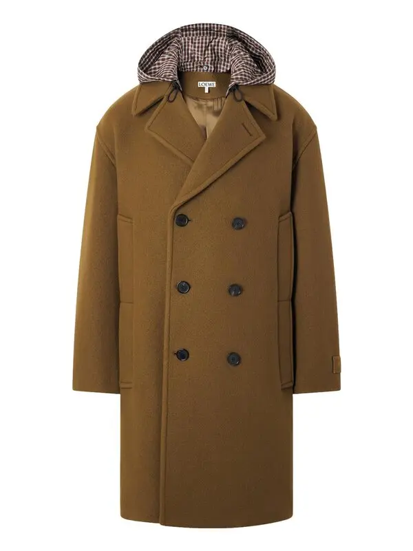 Loewe Double-breasted Hooded Wool-blend Felt Coat - Brown