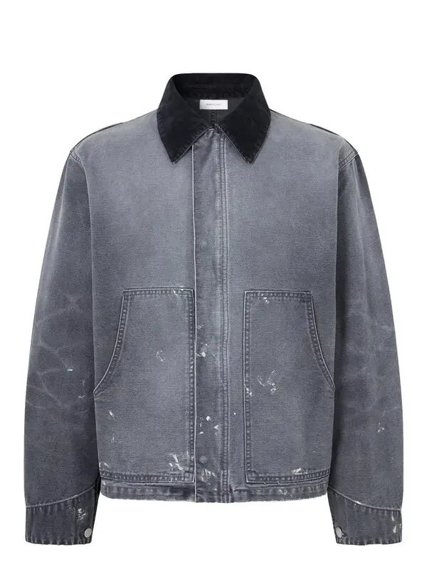John Elliott Corduroy-trimmed Paint-splattered Denim Jacket - Gray