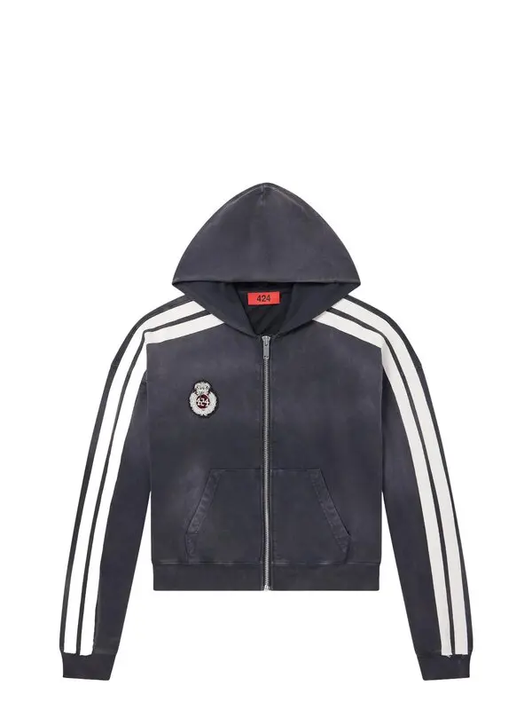424 Logo-embroidered Distressed Cotton-jersey Zip-up Hoodie - Black