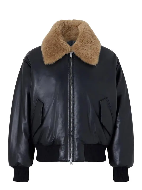 AMI Paris Padded Shearling-trimmed Full-grain Leather Jacket - Black
