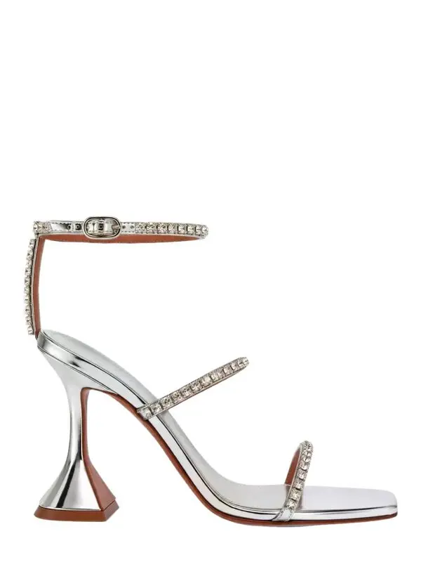 Amina Muaddi Gilda Sandals 95 Ivory Satin And White Crystals - Silver