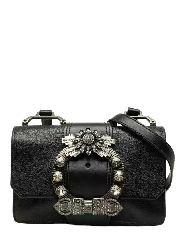 Miu Miu 2010-2026 Goatskin Madras Soft Calf Crystal Embellished Crossbody Bag - Black