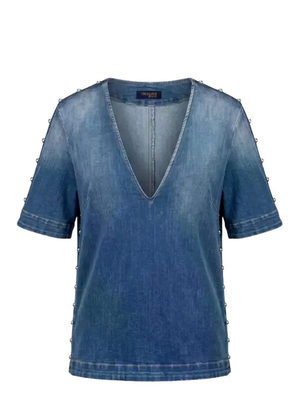 TRUSSARDI Stud-embellished V-neck Blouse - Blue