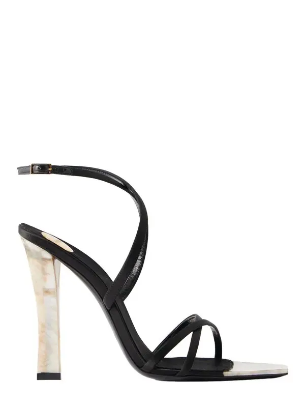 Saint Laurent Lutetia 110 Mother-of-pearl And Crepe-satin Sandals - Black