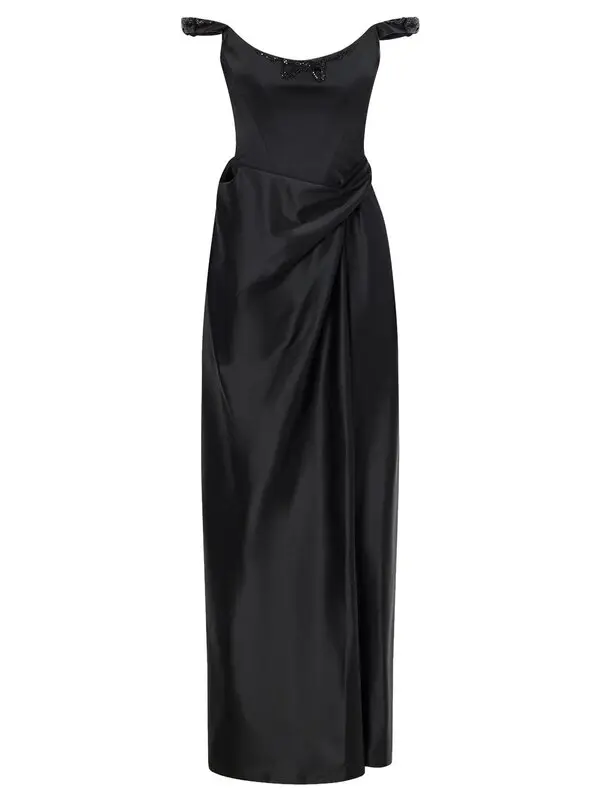 VIVIENNE WESTWOOD Camille + Mabel Bead-embellished Draped Duchess-satin Corset Gown - Black