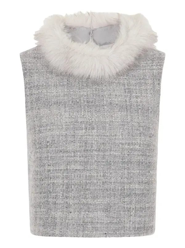 Cara Cara Gina Plush-trimmed Wool-blend Tweed Top - Gray