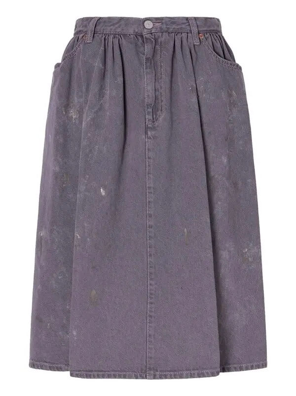 MAISON MARGIELA Gathered Paint-splattered Denim Midi Skirt - Gray
