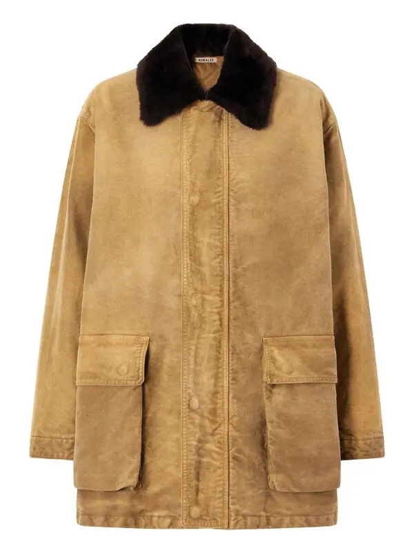 Auralee Garment-dyed Padded Shearling-trimmed Cotton-moleskin Jacket - Light Brown
