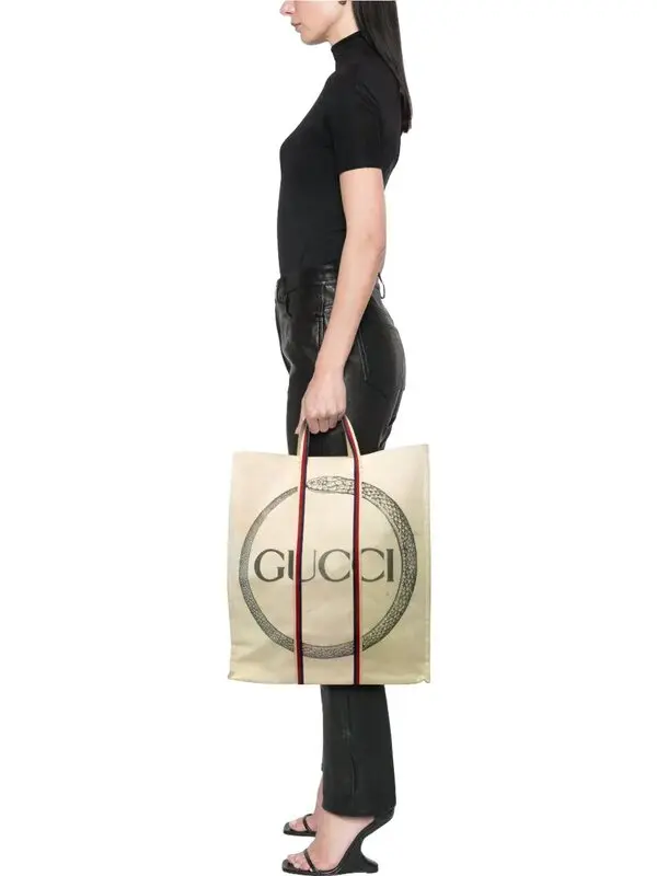 Gucci 2016-2026 Canvas Ouroboros Vertical Tote Bag - Neutrals