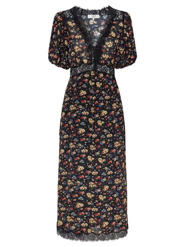 Sea Kaiya Floral-print Lace-trimmed Crepe De Chine Midi Dress - Multi