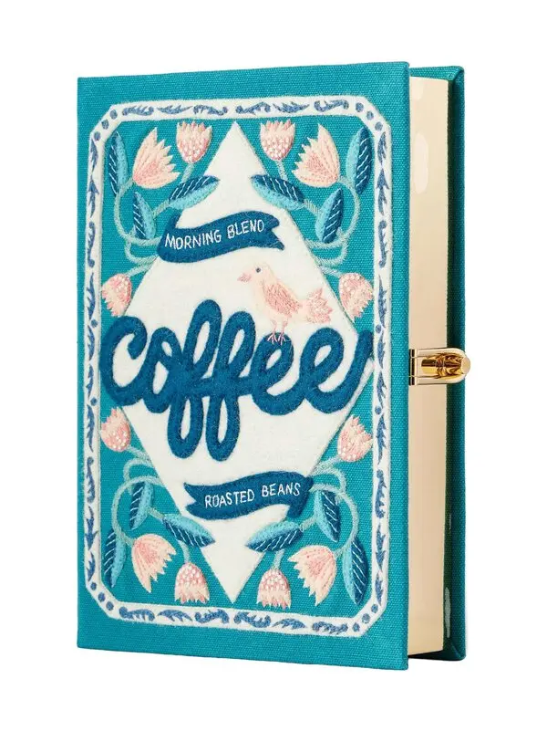 OLYMPIA LE-TAN Coffee Embroidered Canvas Clutch - Teal