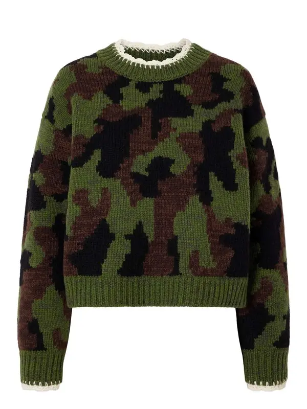 Sea Channing Crochet-trimmed Jacquard-knit Wool Sweater - Green