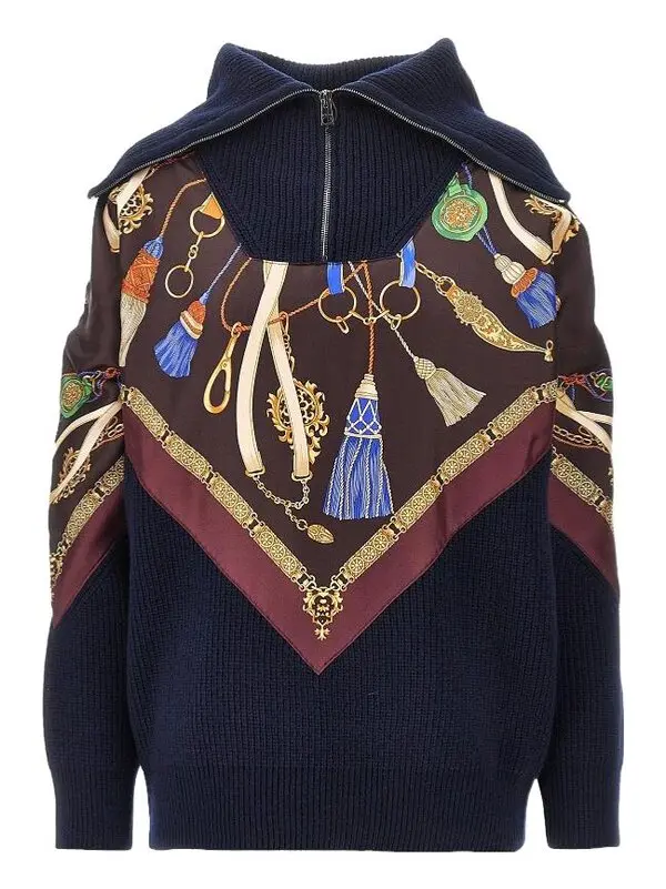 Etro Pattern-panelled Half-zipped Jumper - Black