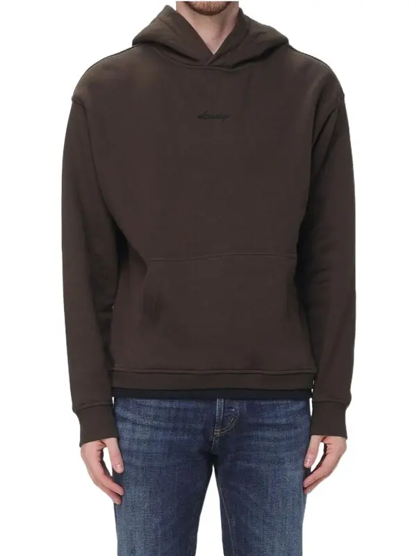 DONDUP Logo-embroidered Ribbed-fleece Hoodie - Black