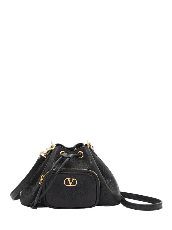 Valentino Garavani Vlogo Signature Mini Bucket Bag In Grainy Lambskin - Black