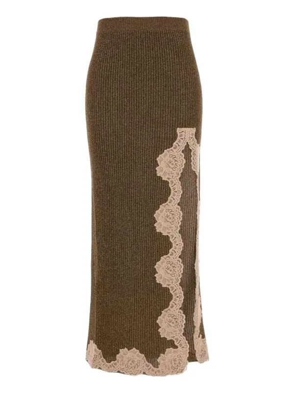 Valentino Garavani Lace Trim Knitted Skirt - Brown