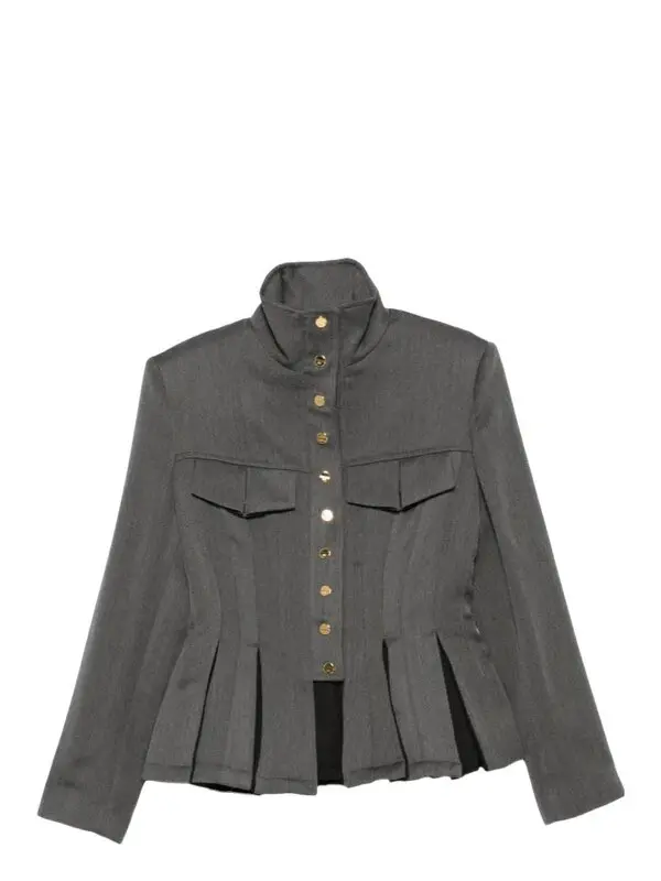 Elisabetta Franchi Peplum-hem High-neck Fitted Jacket - Gray
