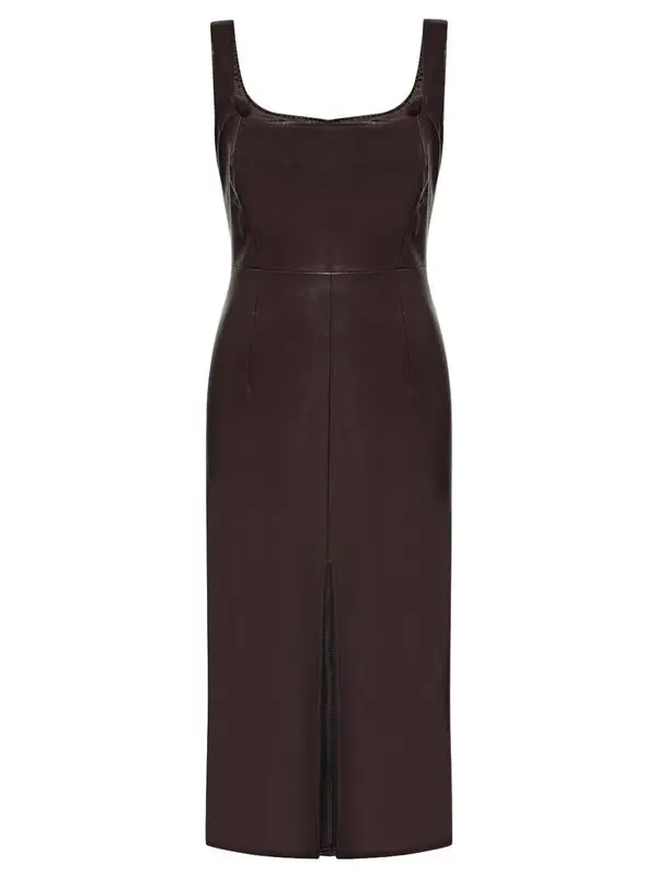THISISU COLLECTION Penelope Vegan Leather Midi Dress – Burgundy - Red
