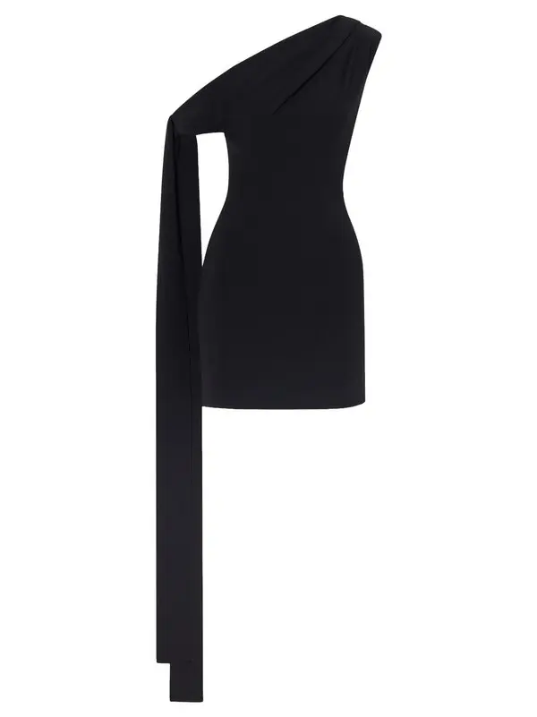Solace London Gardner Off-the-shoulder Sash-detailed Crepe Mini Dress - Black