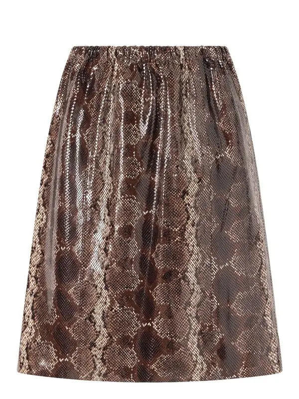 Nour Hammour Sabella Gathered Snake-effect Patent-leather Midi Skirt - Brown