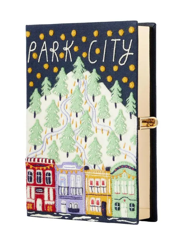 OLYMPIA LE-TAN Park City Embroidered Canvas Clutch - Deep Navy
