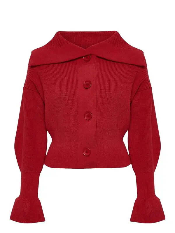 THISISU COLLECTION Iris Wide Collar Knit Cardigan - Red