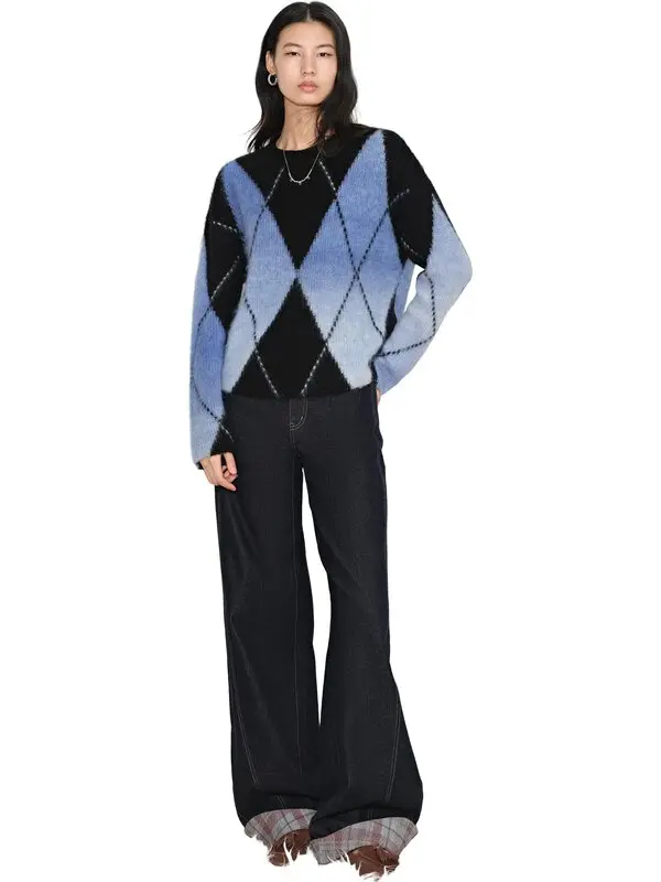 Fabrique Monica Space Dyed Gradient Argyle Sweater In Alpaca Blend - Blue