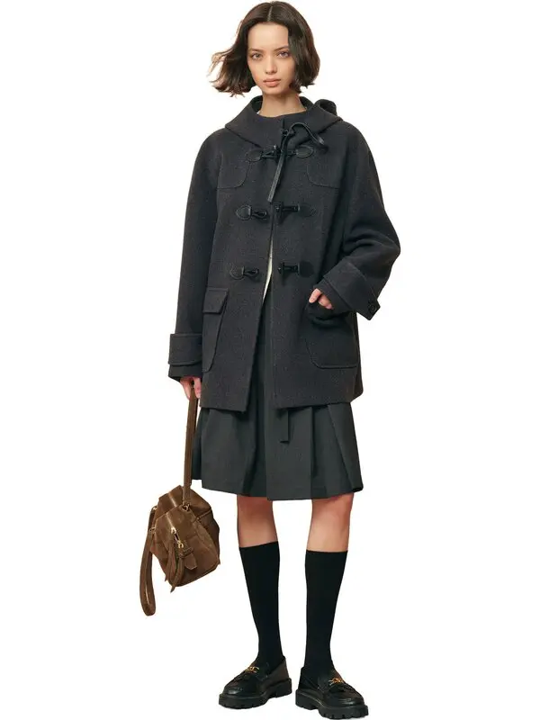 Fabrique Rue Lightweight Hooded Midi Coat In Wool Blend - Grey